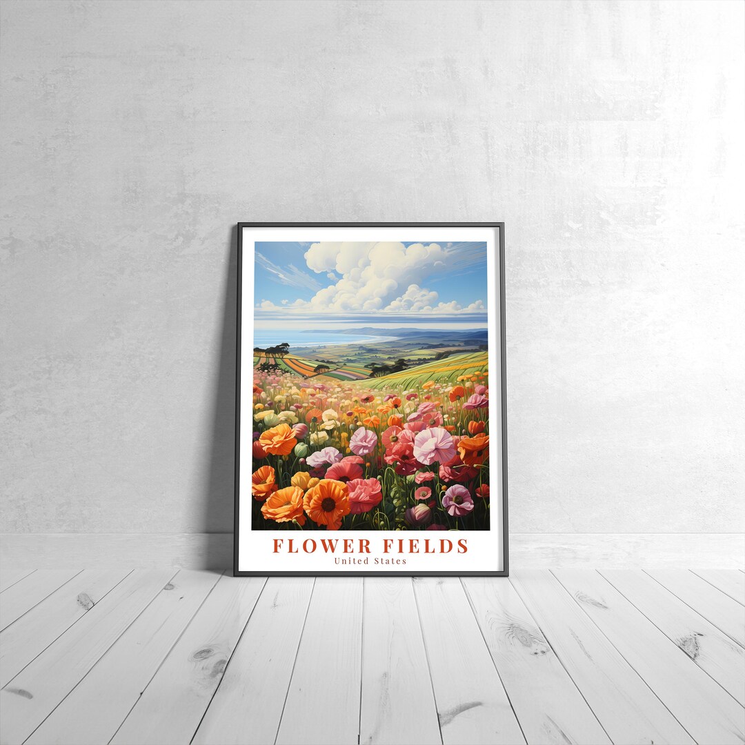 Flower Fields Vintage Travel Poster Retro United States Art Print ...
