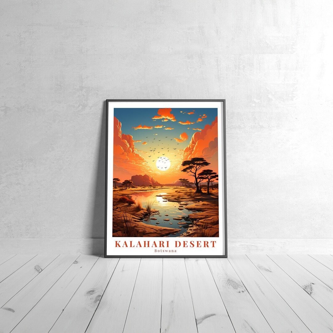 Kalahari Desert Vintage Travel Poster Retro Botswana Art Print Colorful ...