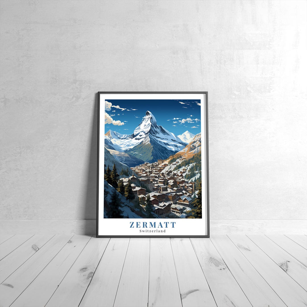 Zermatt Vintage Travel Poster Retro Switzerland Art Print Colorful Home ...