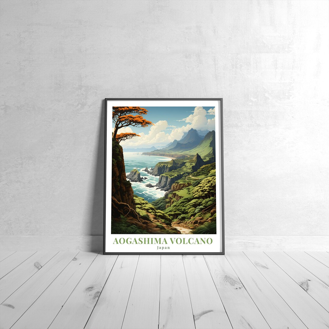 Aogashima Volcano Vintage Travel Poster Retro Japan Art Print Colorful ...
