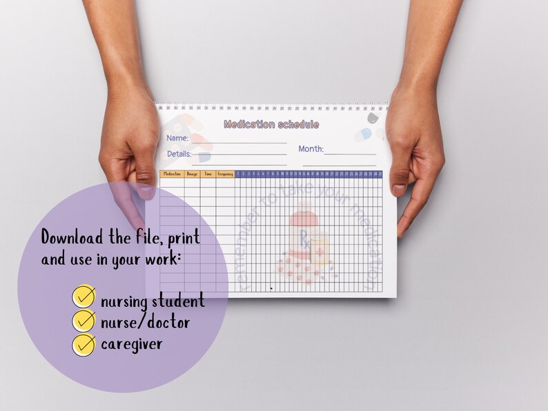 Editable Monthly Medication Schedule for Nursing Student or Carer ...