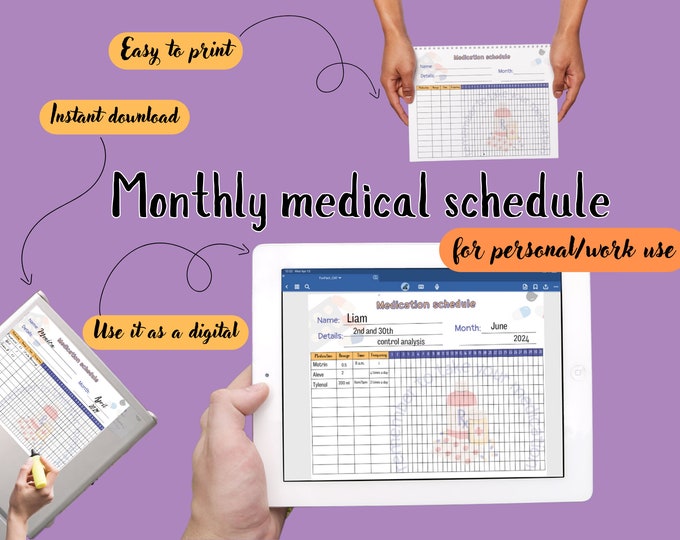 Editable Monthly Medication Schedule for Nursing Student or Carer ...