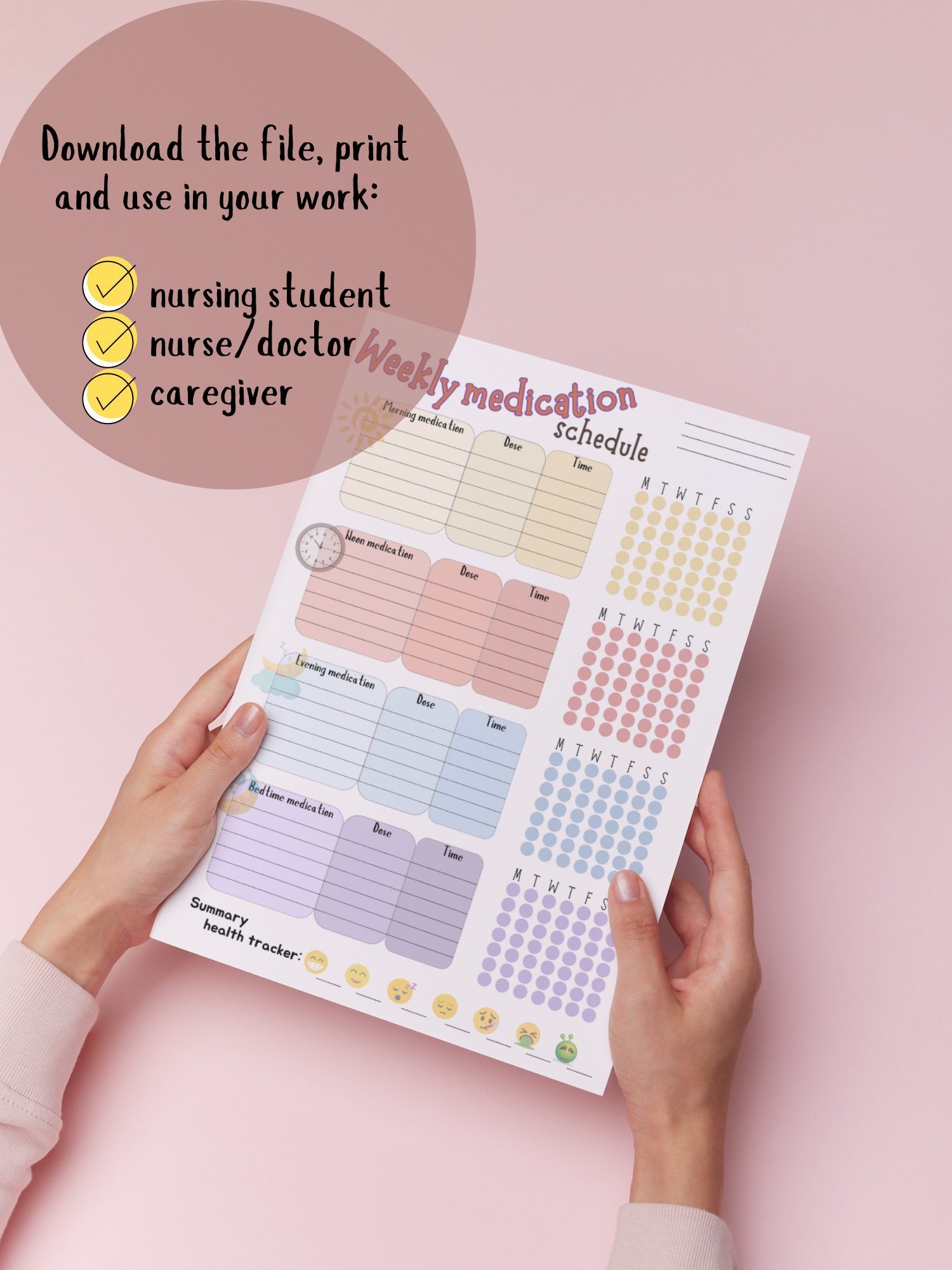 Editable Weekly Medication Log for Nursing Student or Caregiver ...