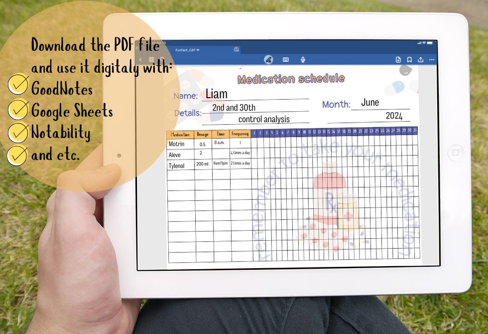 Editable Monthly Medication Schedule for Nursing Student or Carer ...