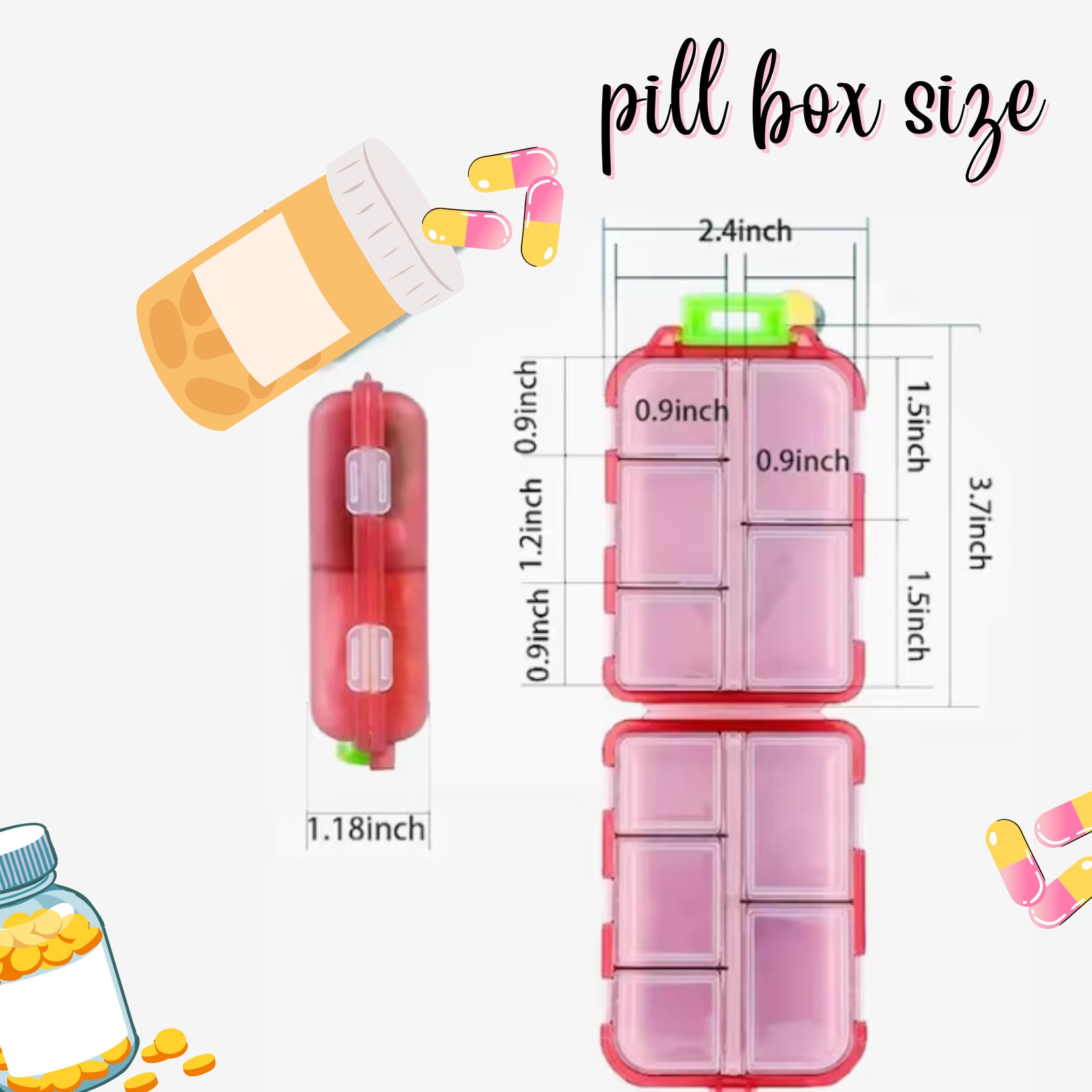 Plastic Pill Box With Separate Compartments, Travel Pill Case for ...