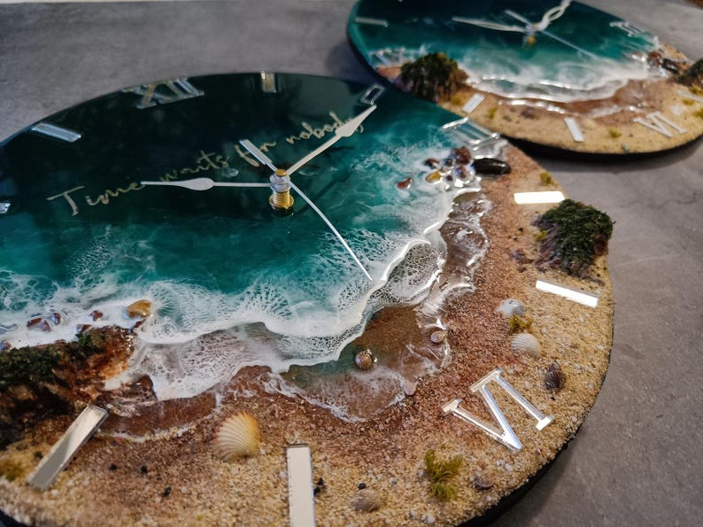3D Resin Customizable Beach Wall Clock / With Real Sand & Seashells ...