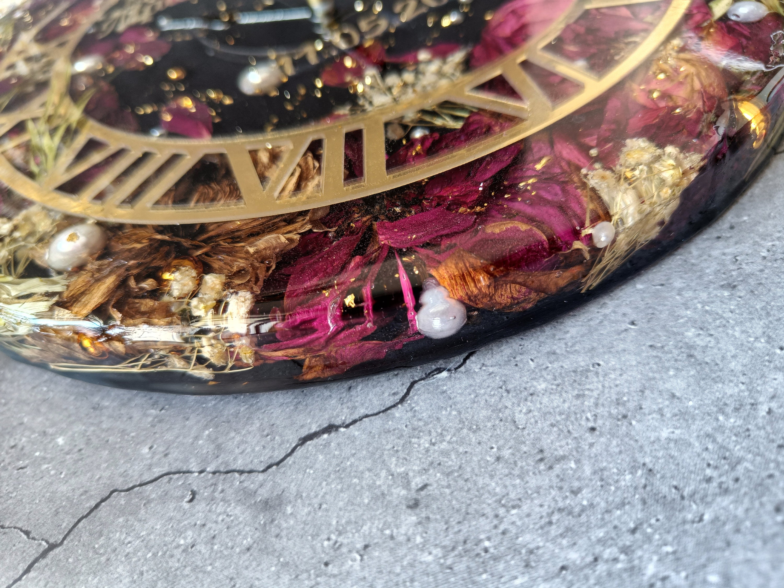 Resin Clock/ Personalized Resin Clock With Real Roses/ Black Wall Clock ...