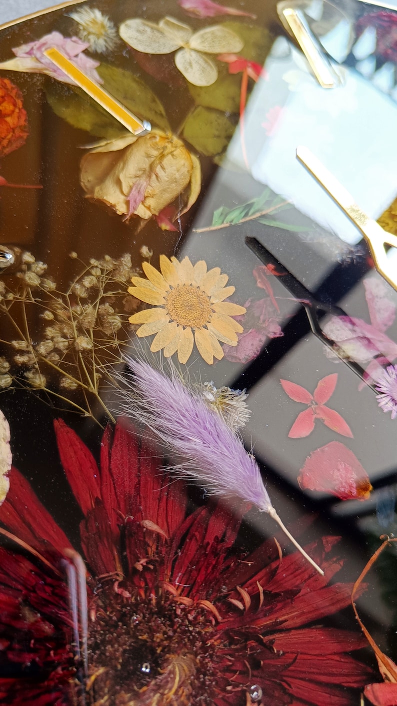 Floral Resin Clock With Real Dried Flowers - Handmade Wall or Desk ...
