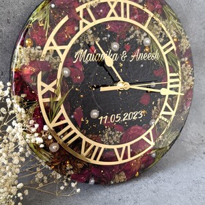 Resin Clock/ Personalized Resin Clock With Real Roses/ Black Wall Clock ...