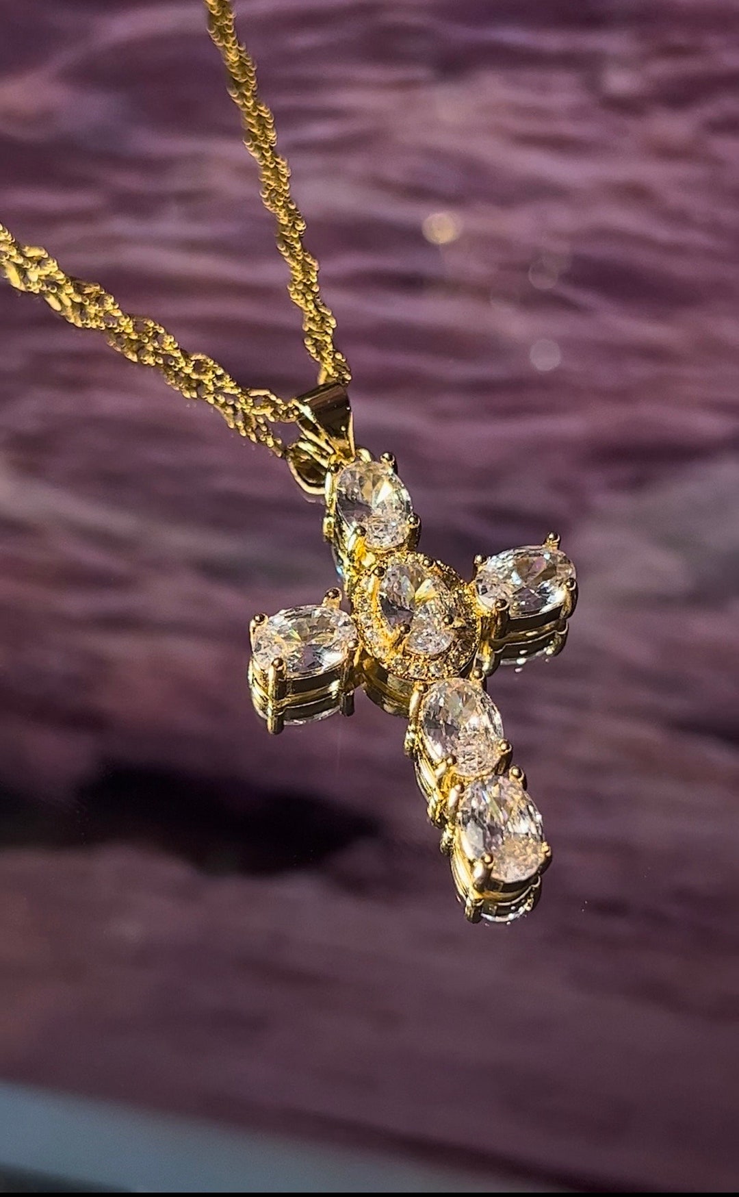 FREE SHIPPING US Gold Cross Necklace Crystal Cross Rosary Cross Dainty ...