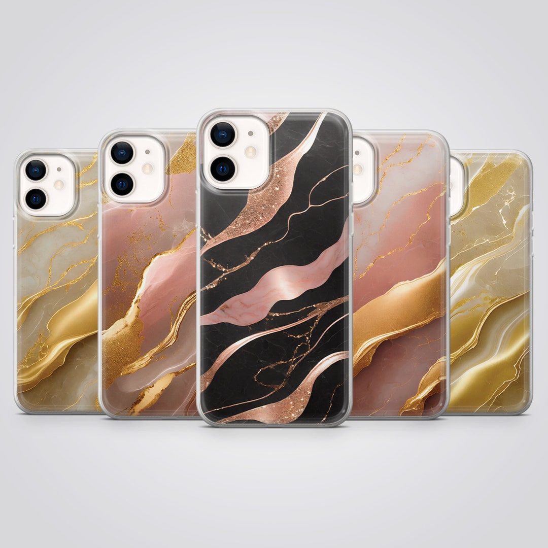 Marbled Phone Case Aesthetic Rose Gold Cover Fit for iPhone 16 Pro Max ...