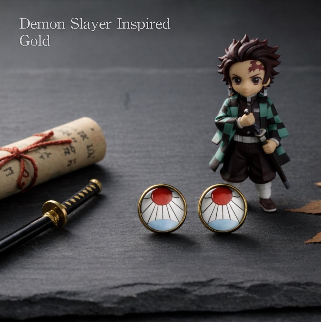 Hanafuda Earrings Gold Small Demon Slayer Earrings Tanjiro Cosplay ...