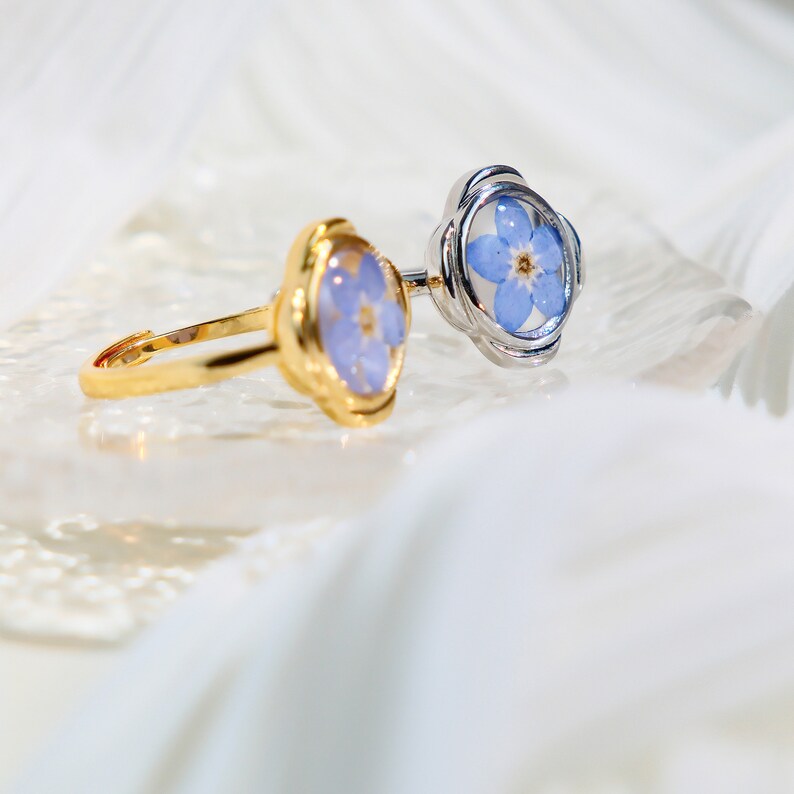 Forget Me Not Flower Rings, Natural Jewelry, Pressed Flower Rings, Dried Flower Jewelry ...