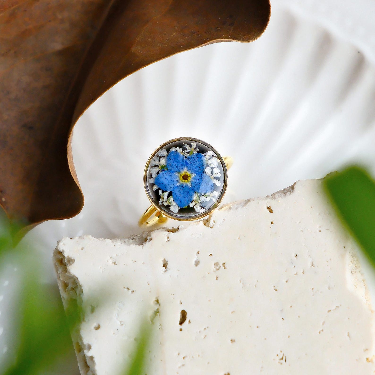 Forget Me Not Flower Resin Ring Adjustable: Handmade Natural Rings ...