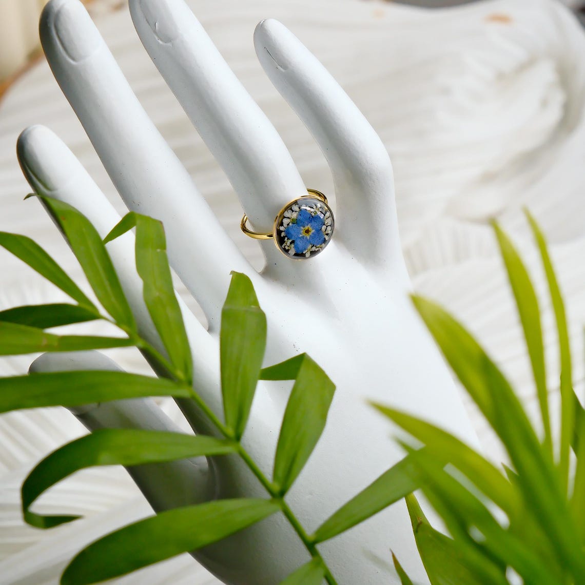 Forget Me Not Flower Resin Ring Adjustable: Handmade Natural Rings ...