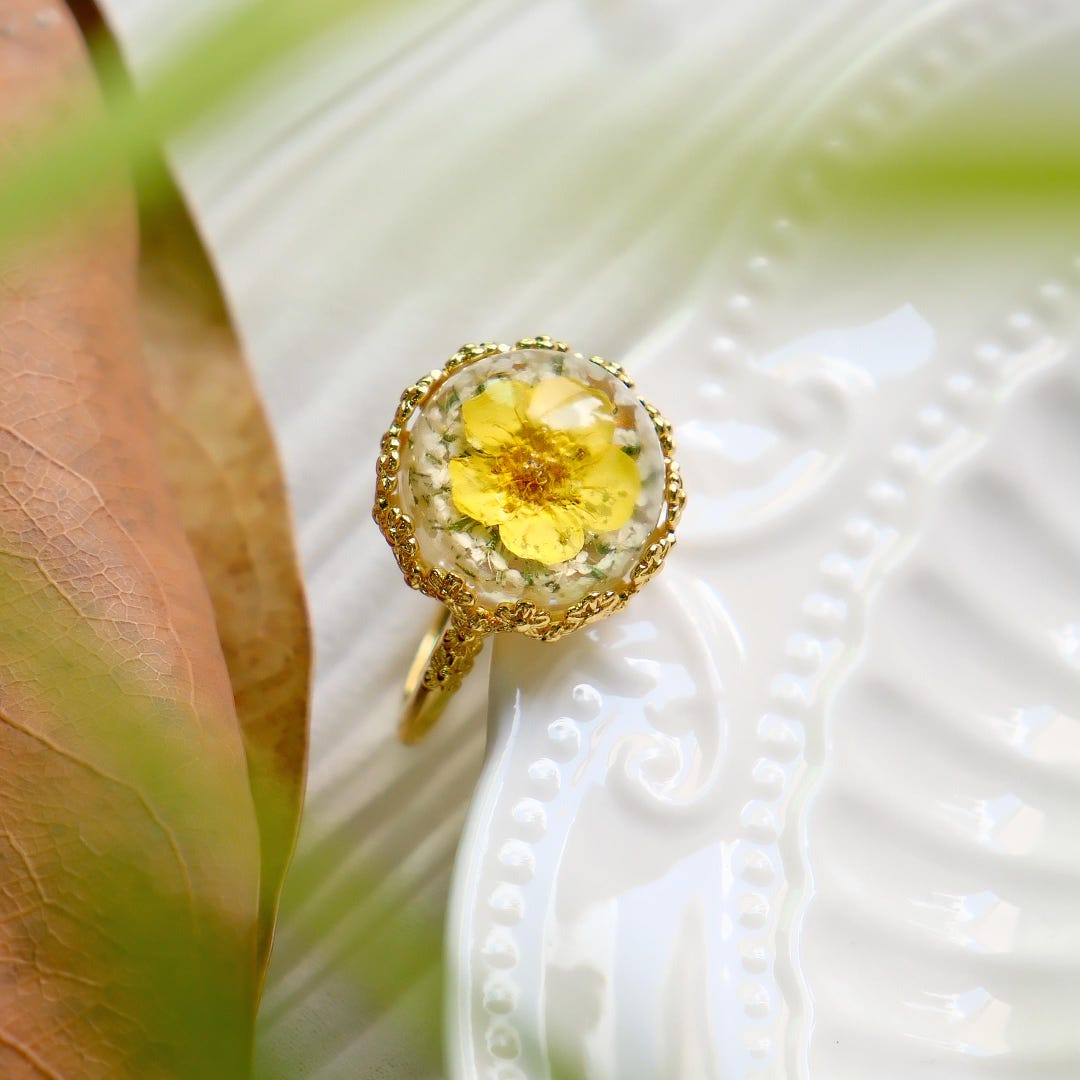 Yellow Daffodil Flower Resin Ring Adjustable: Hand-pressed Flower Rings ...