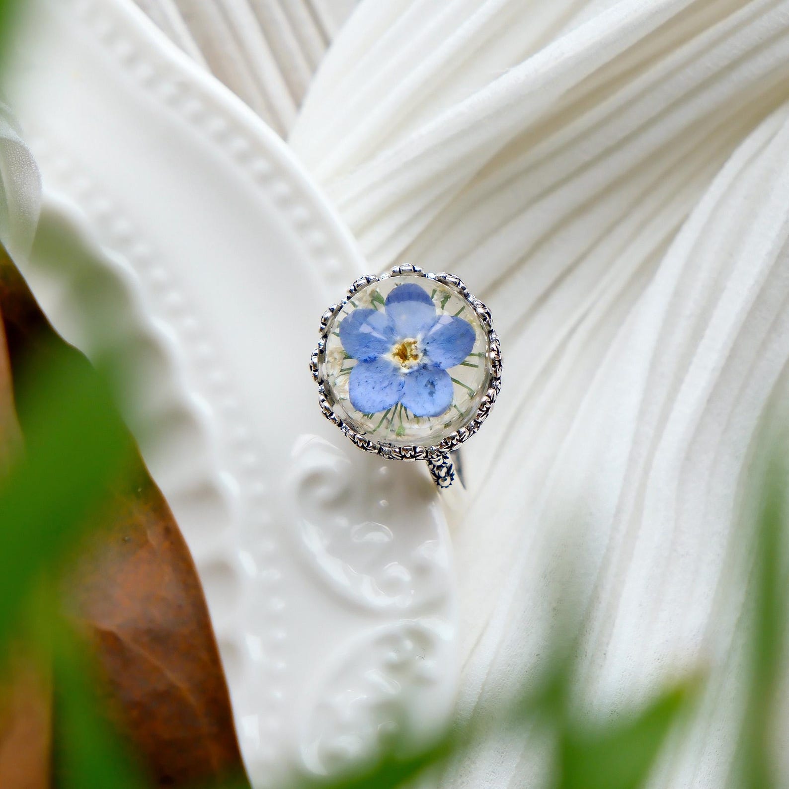 Real Forget Me Not Flower Ring Adjustable: Hand-pressed Flower Rings ...