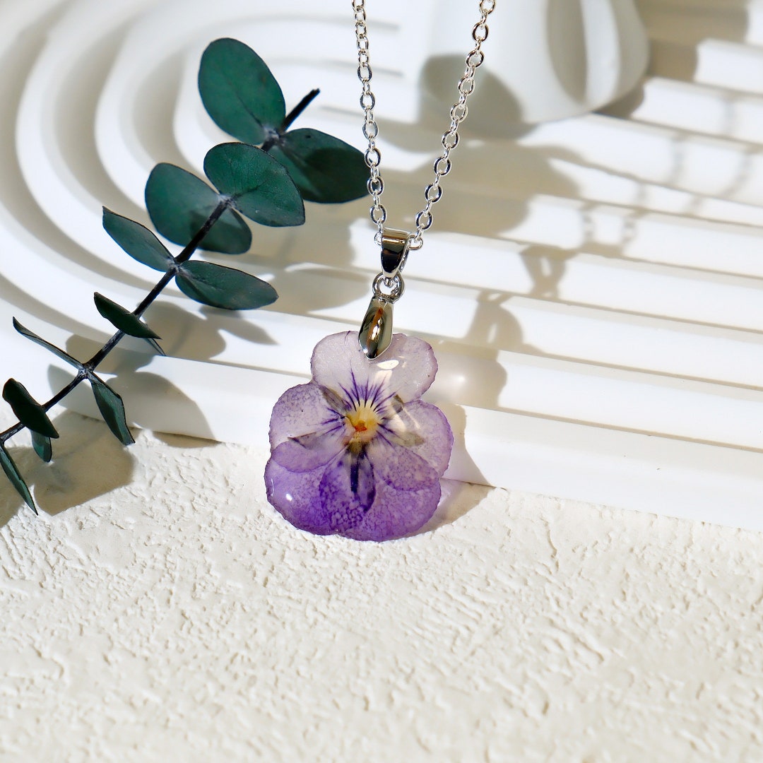 Purple Violet Flower Necklaces, Handmade Pressed Flower Resin Necklaces ...