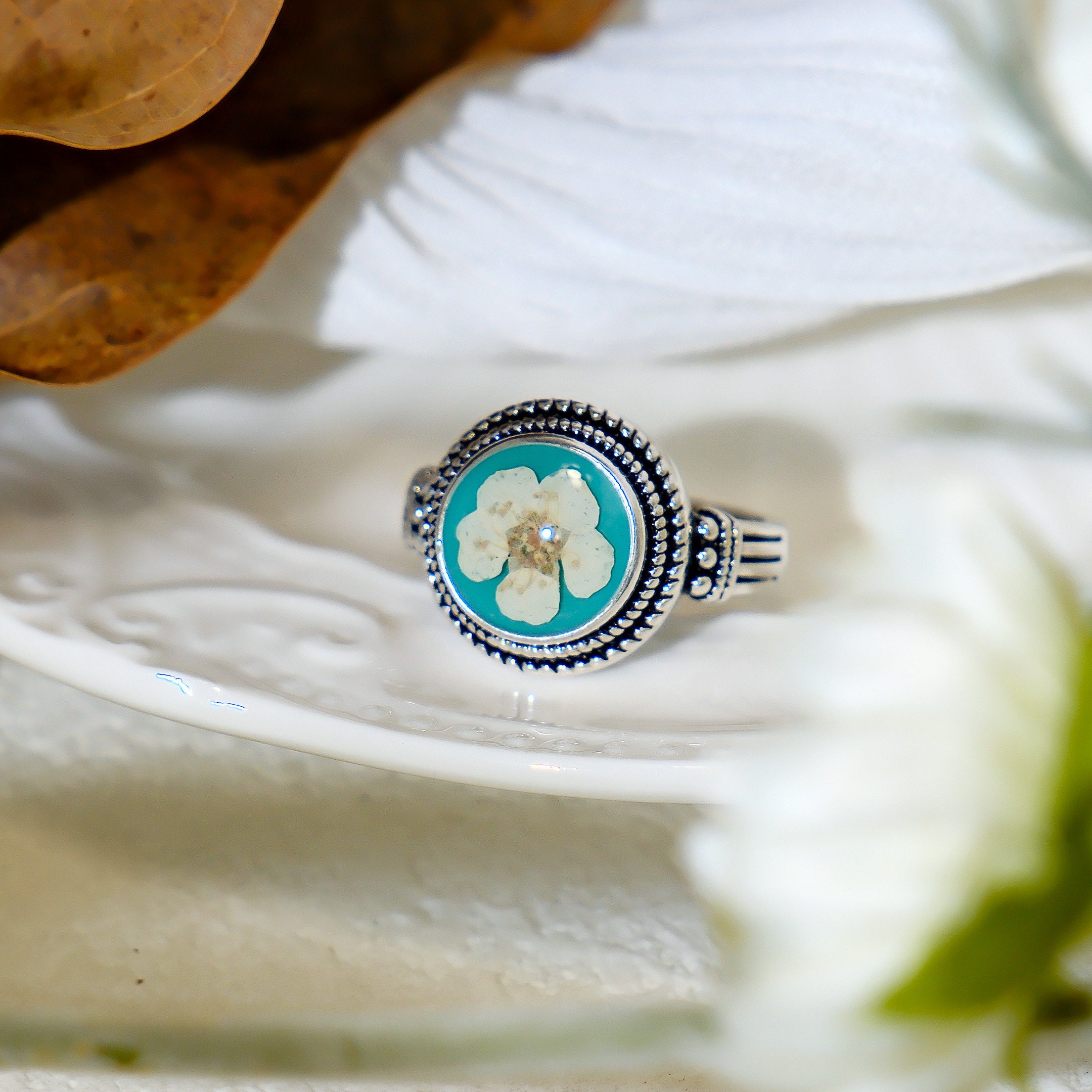 WeiBe Narzisse Blume Ringe handgemachte gepresste Blume Ring verstellbare getrocknete Blume Statement Ring botanischer Schmuck Geburtstagsgeschenk fur sie Etsy