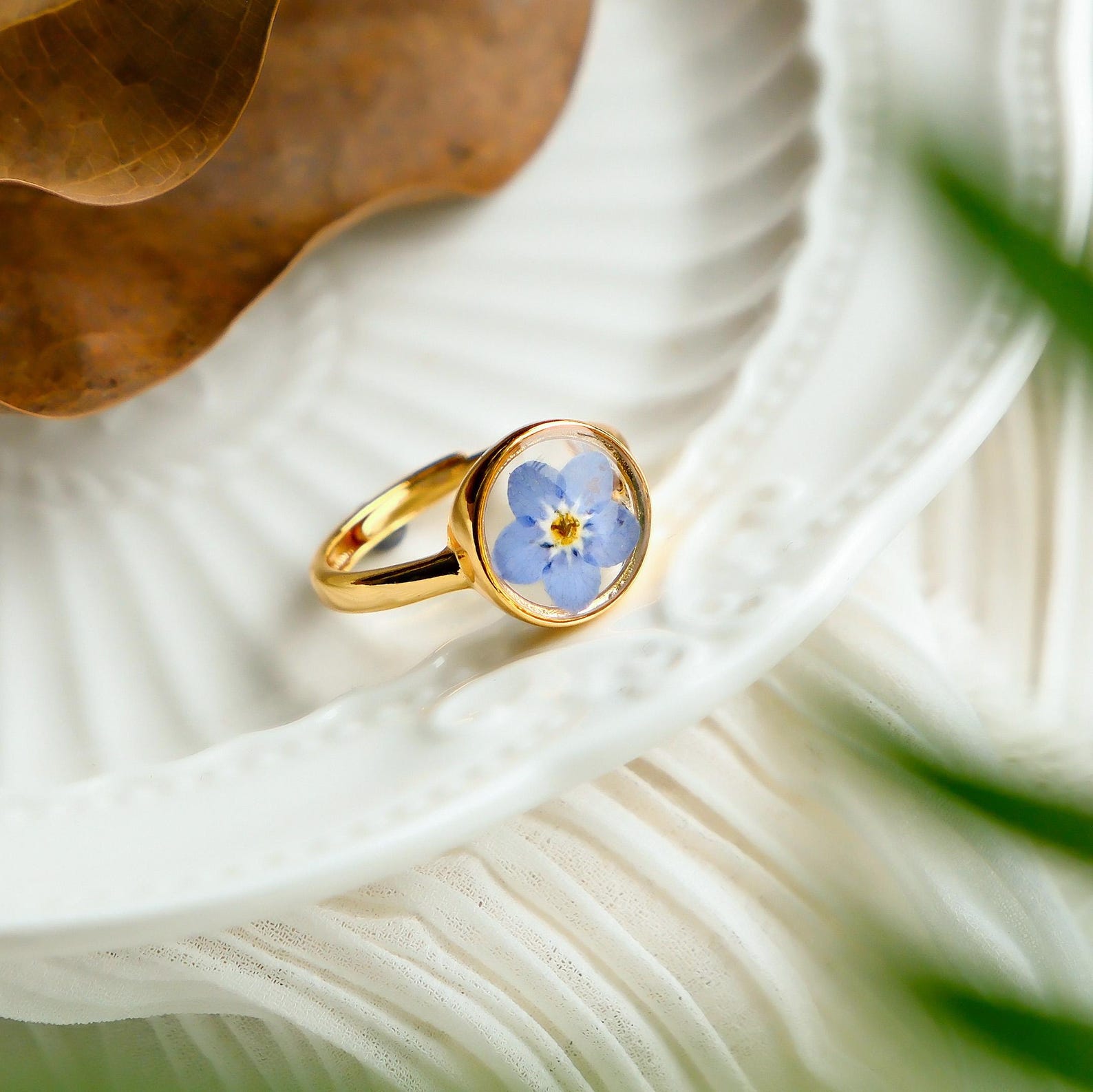Forget Me Not Flower Resin Ring: Handmade Adjustable Floral Rings ...