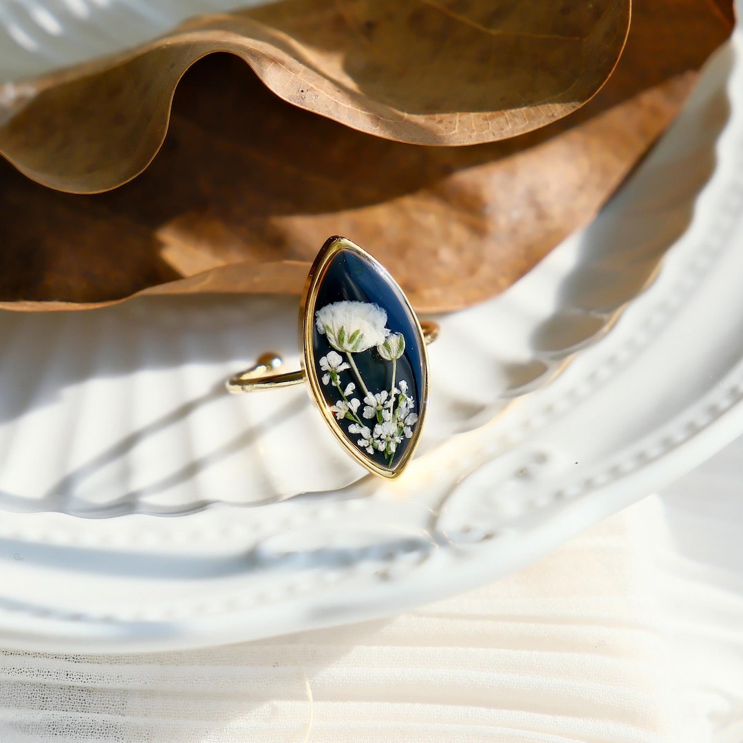 Baby's Breath Flower Ring Adjustable, Handmade Pressed Flower Resin ...
