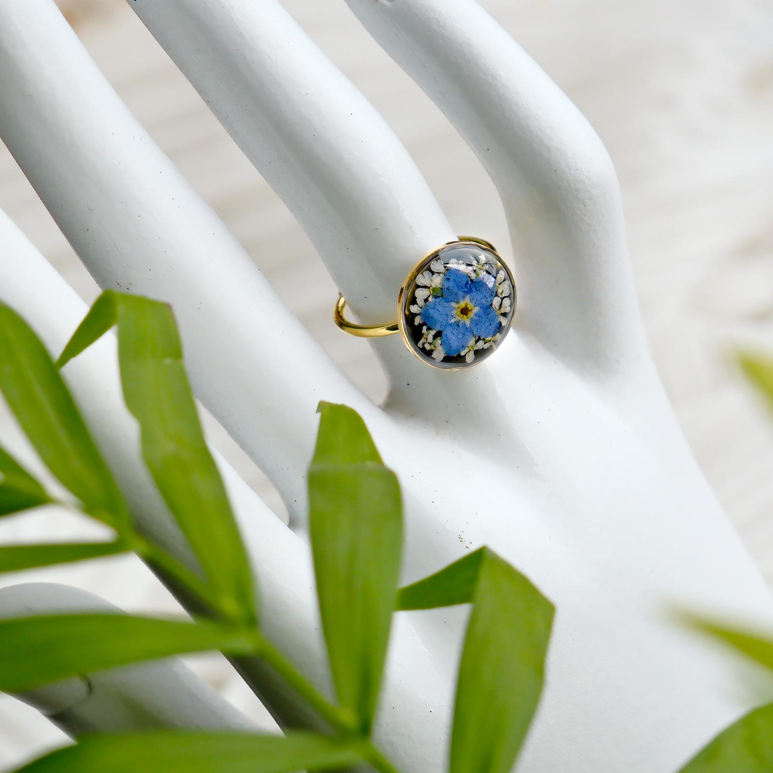 Forget Me Not Flower Resin Ring Adjustable: Handmade Natural Rings ...