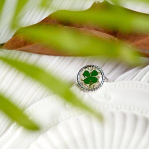 Lucky Four Leaf Clover Rings Adjustable: Handmade Botanical Rings ...