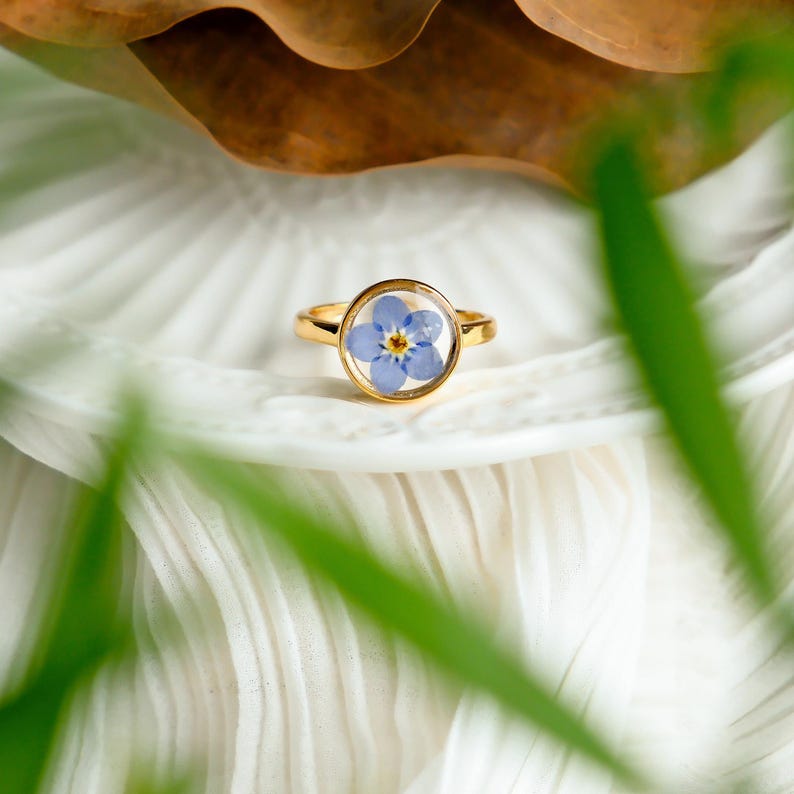 Forget Me Not Flower Resin Ring: Handmade Adjustable Floral Rings ...