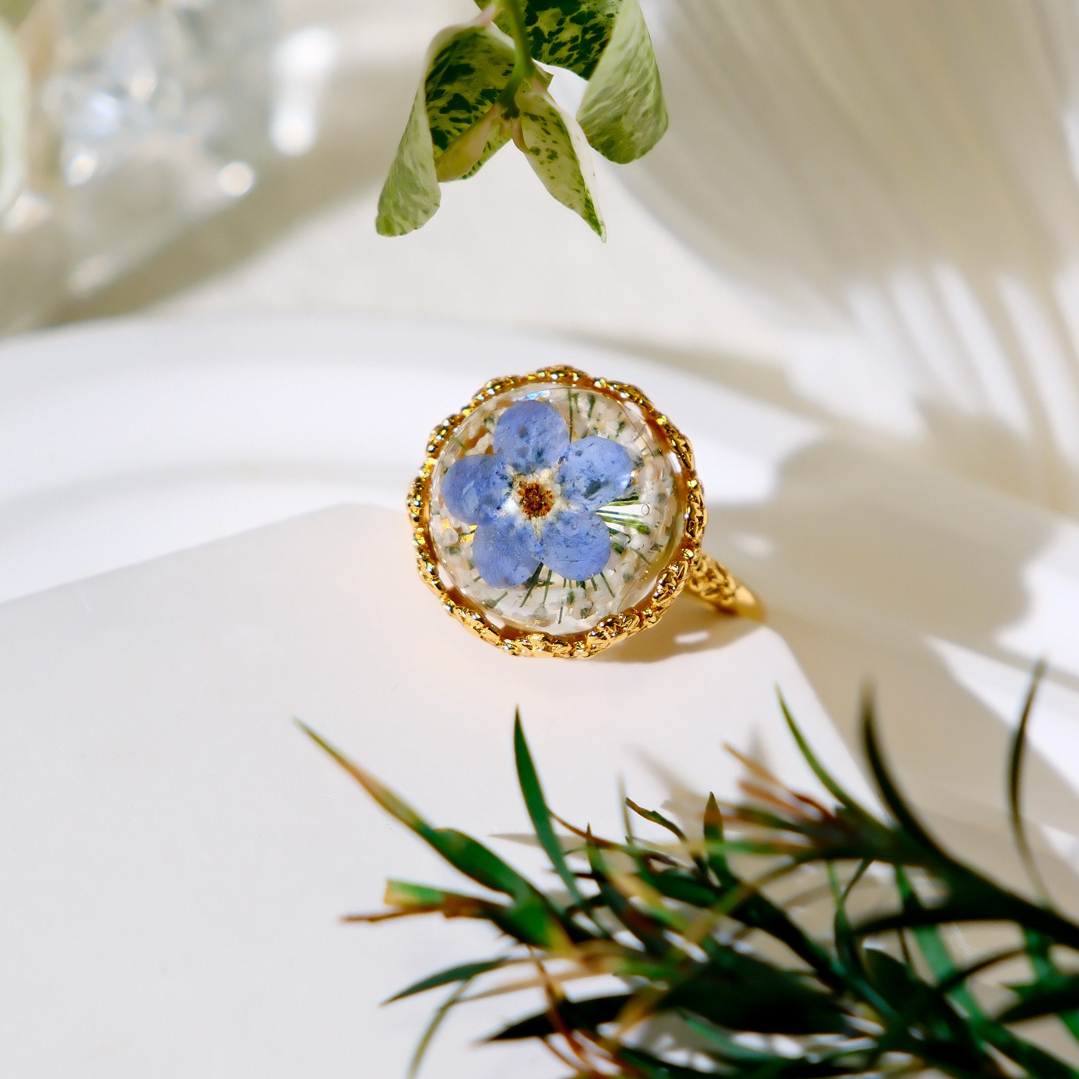 Real Forget Me Not Flower Ring Adjustable: Hand-pressed Flower Rings ...