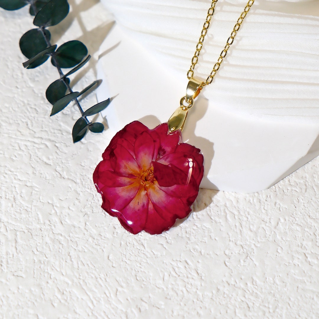 Real Rose Flower Necklaces, Handmade Pressed Flower Resin Necklaces ...