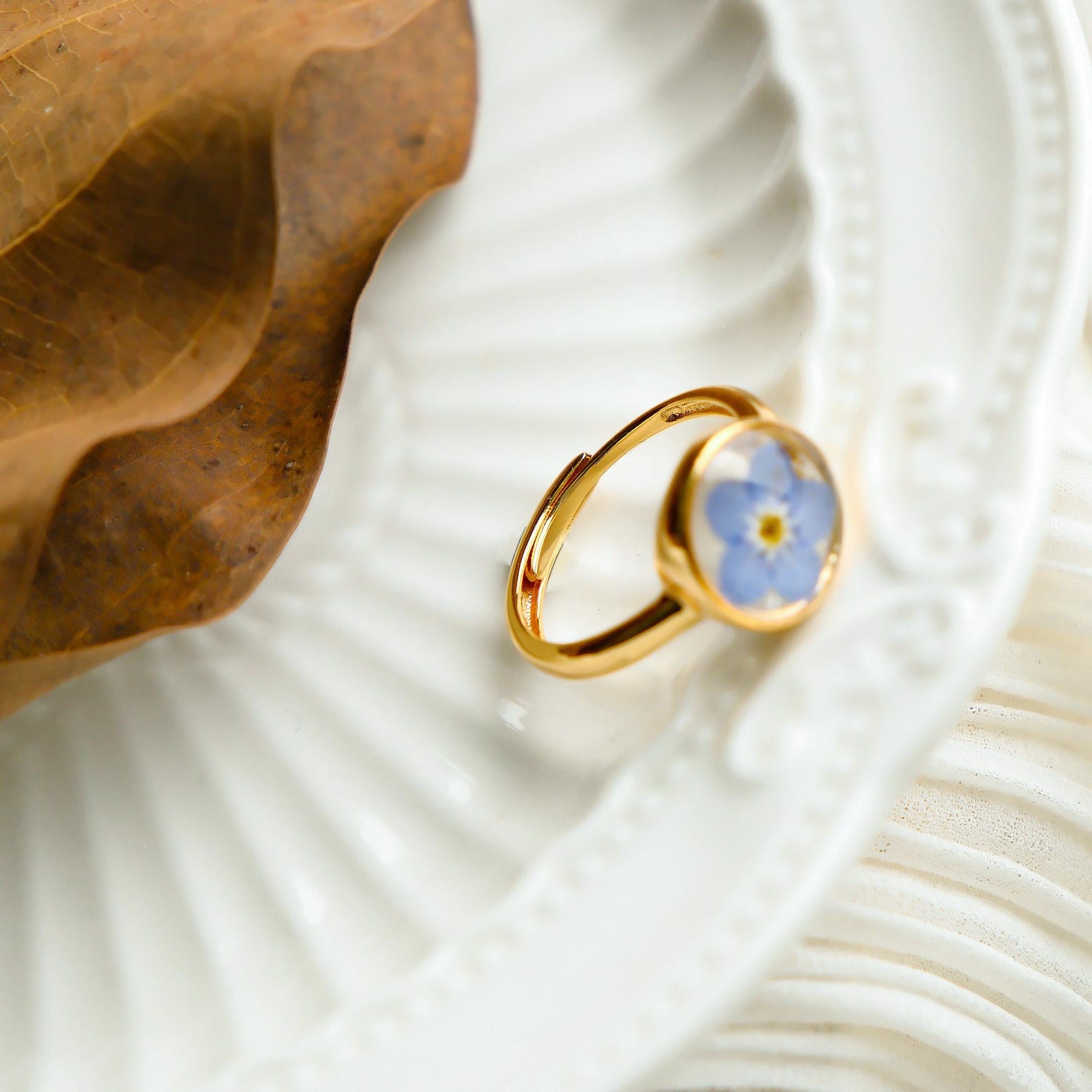 Forget Me Not Flower Resin Ring: Handmade Adjustable Floral Rings ...