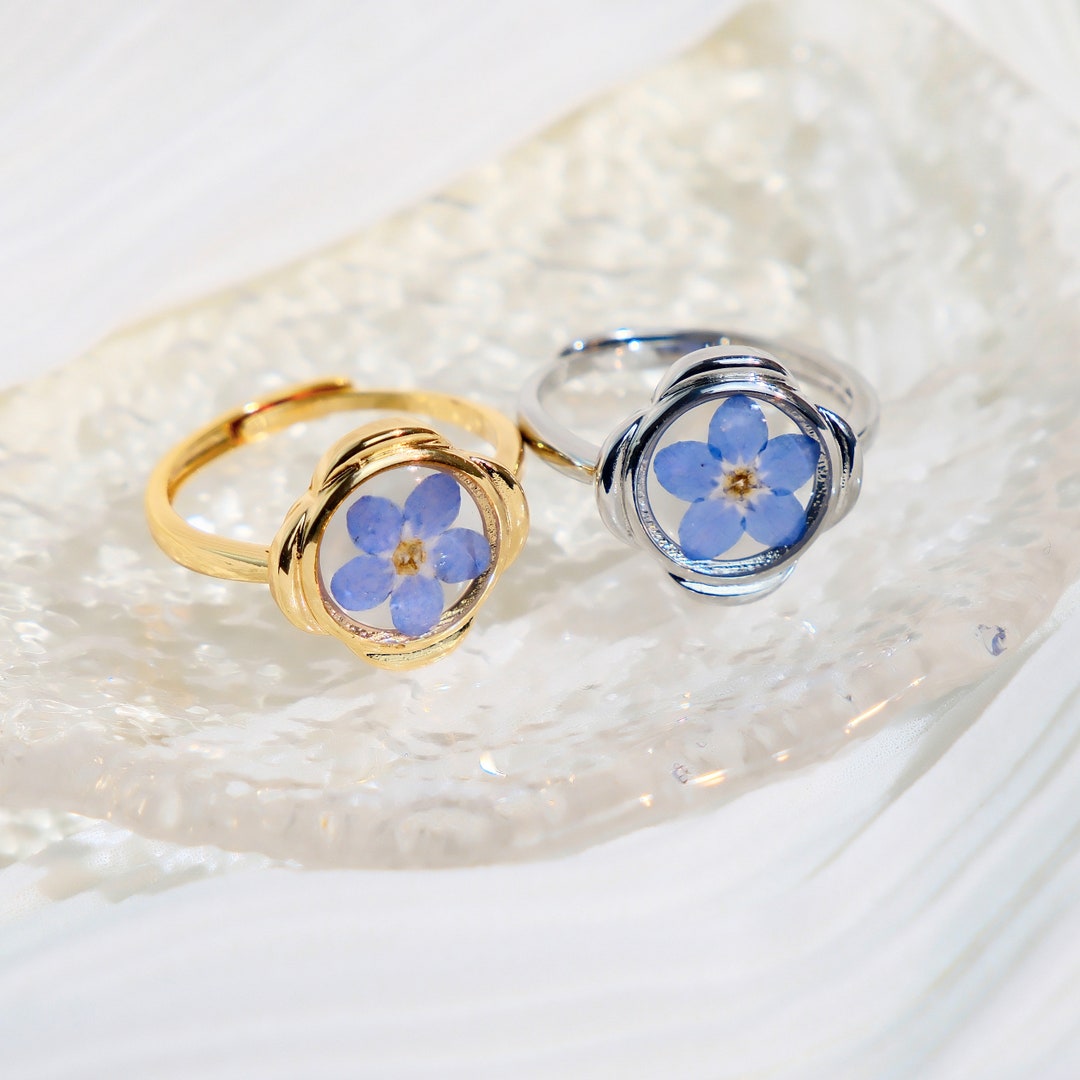 Forget Me Not Flower Rings, Natural Jewelry, Pressed Flower Rings, Dried Flower Jewelry ...