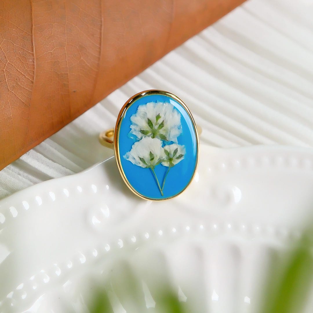 Handmade Baby's Breath Flower Ring Adjustable: Dried Flower Rings ...