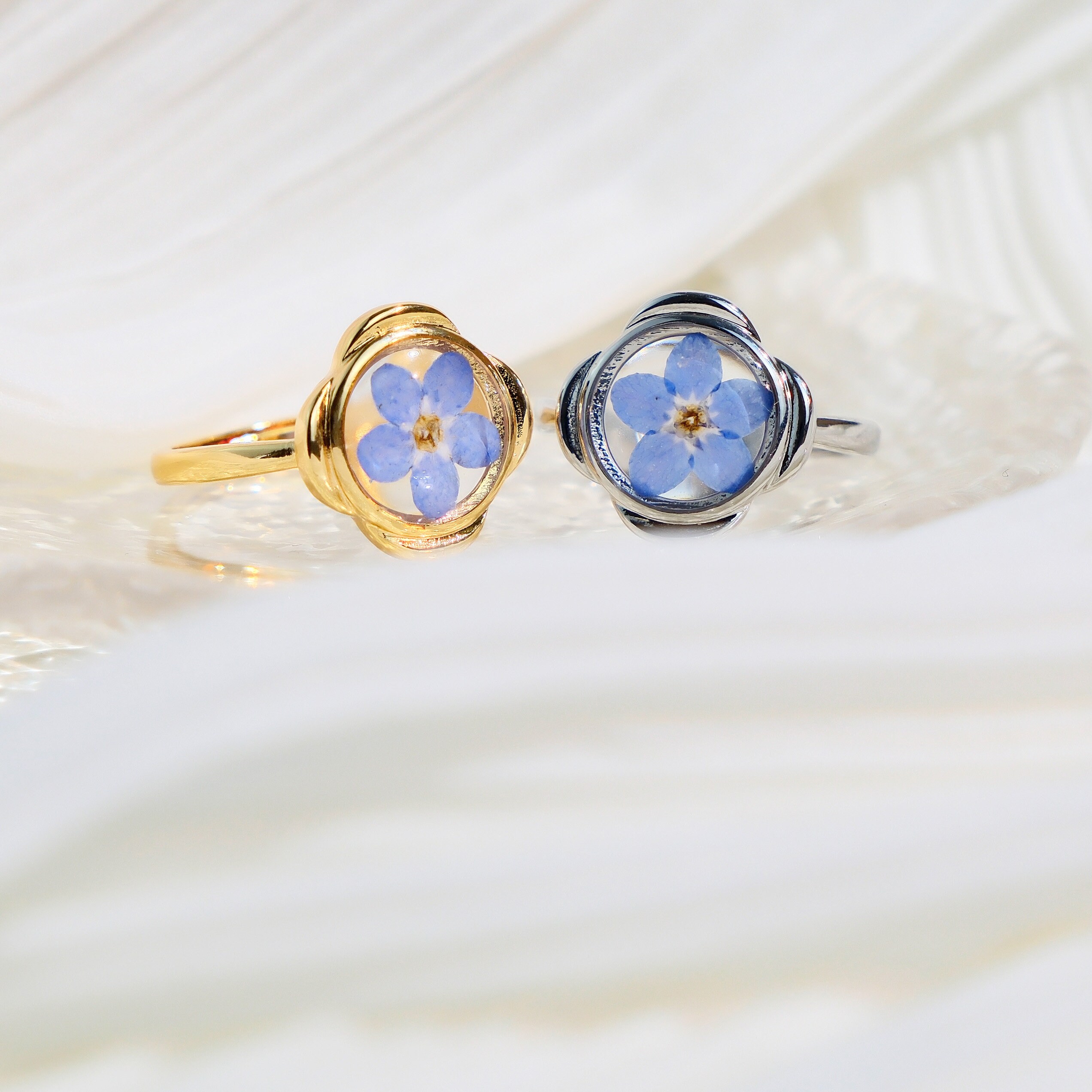 Forget Me Not Flower Rings, Natural Jewelry, Pressed Flower Rings, Dried Flower Jewelry ...