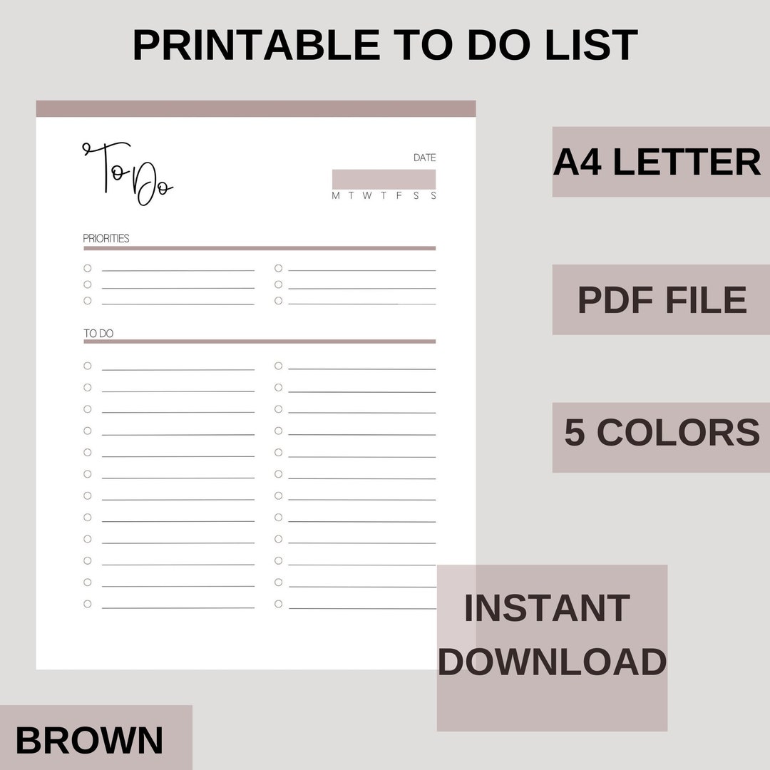 Printable to Do List | Daily, Weekly To-do Pdf Planner Checklist | A4 ...