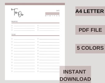 Printable to Do List Daily, Weekly To-do Pdf Planner Checklist A4 and ...