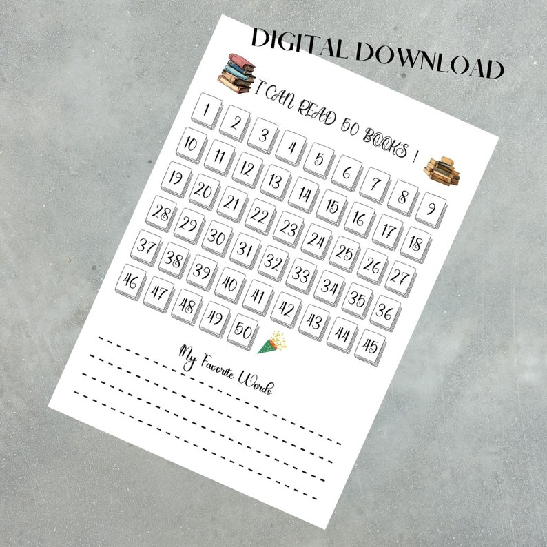 Printable Reading Chart Kids Reading Log Tracker 50 100 - Etsy