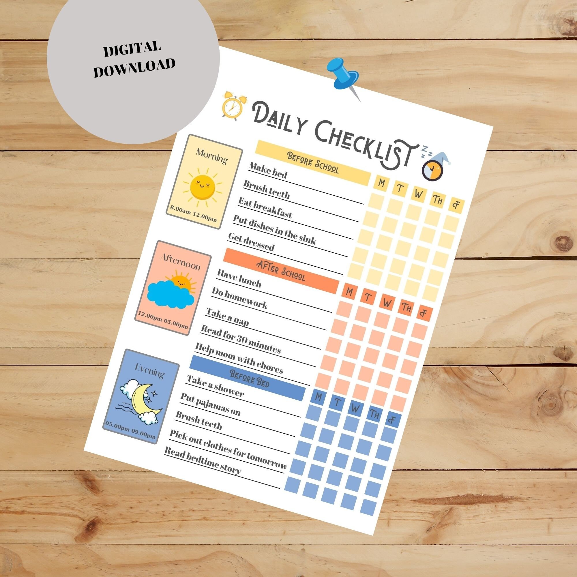 Kids Daily School Checklist Schedule Printable, Editable Chore Chart ...