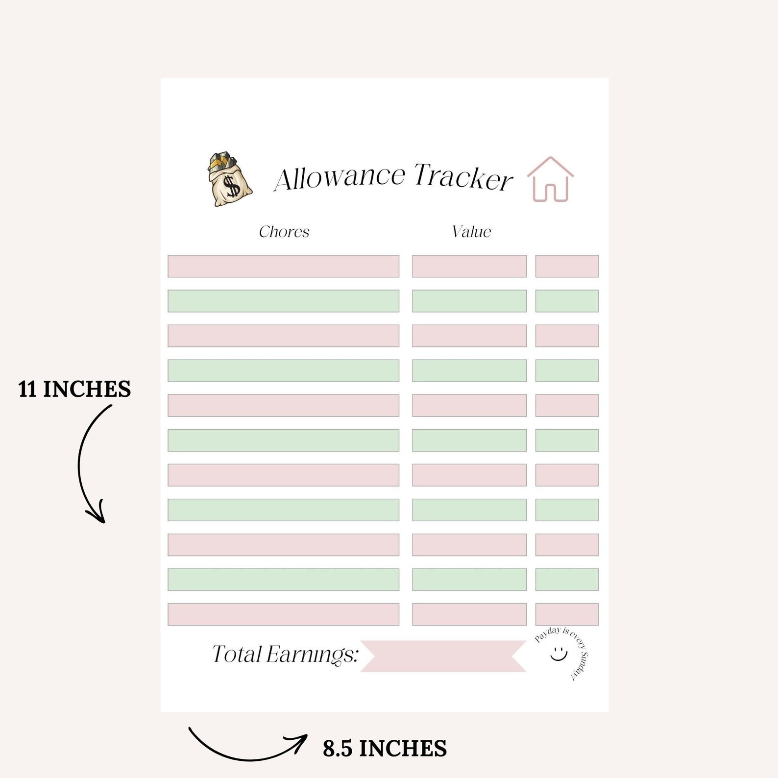 Editable Allowance Chart for Kids | Allowance Tracker | Editable Chore ...