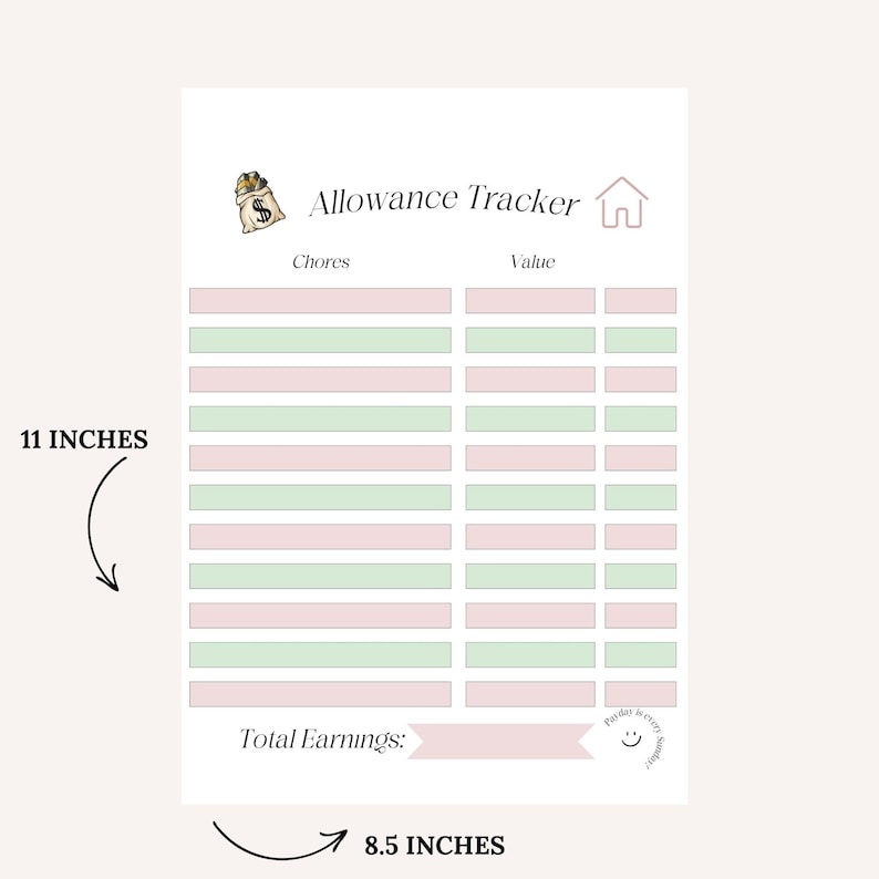 Editable Allowance Chart for Kids | Allowance Tracker | Editable Chore ...