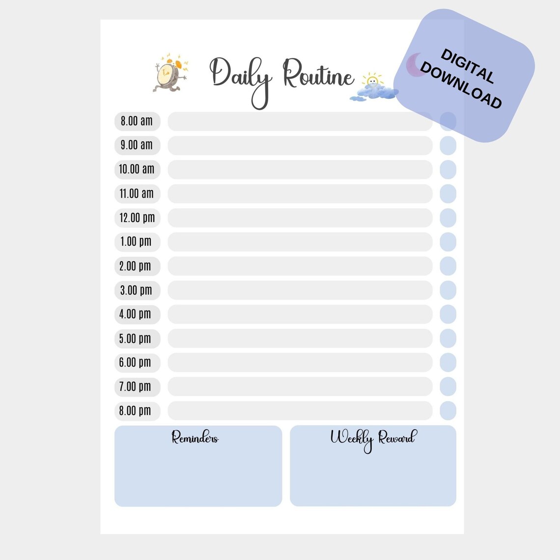 Daily Routine Chore Chart for Kids, Daily Schedule Template Editable ...