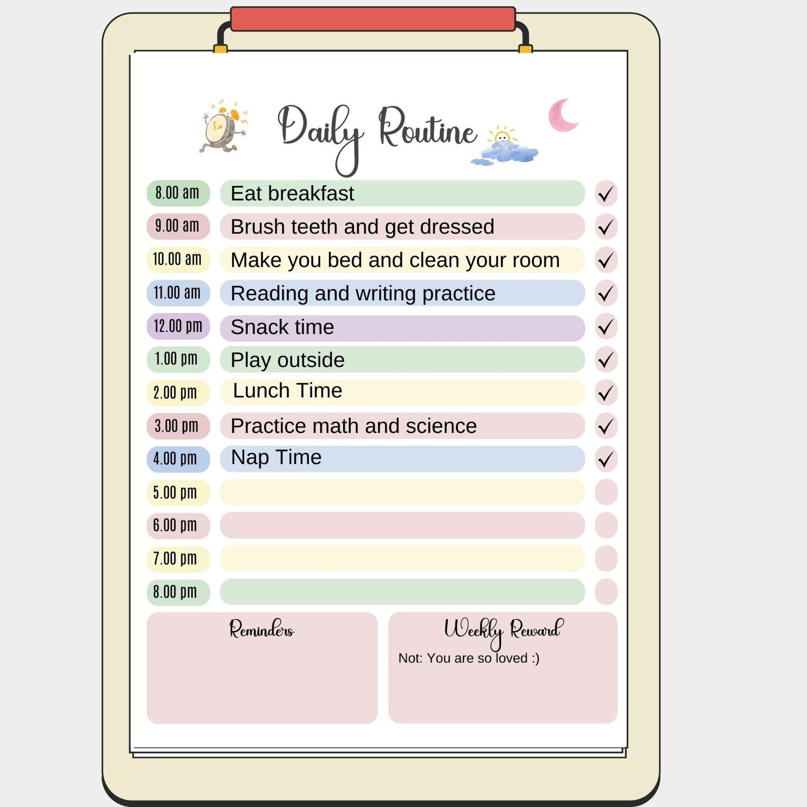 Daily Routine Chore Chart for Kids, Daily Schedule Template Editable ...