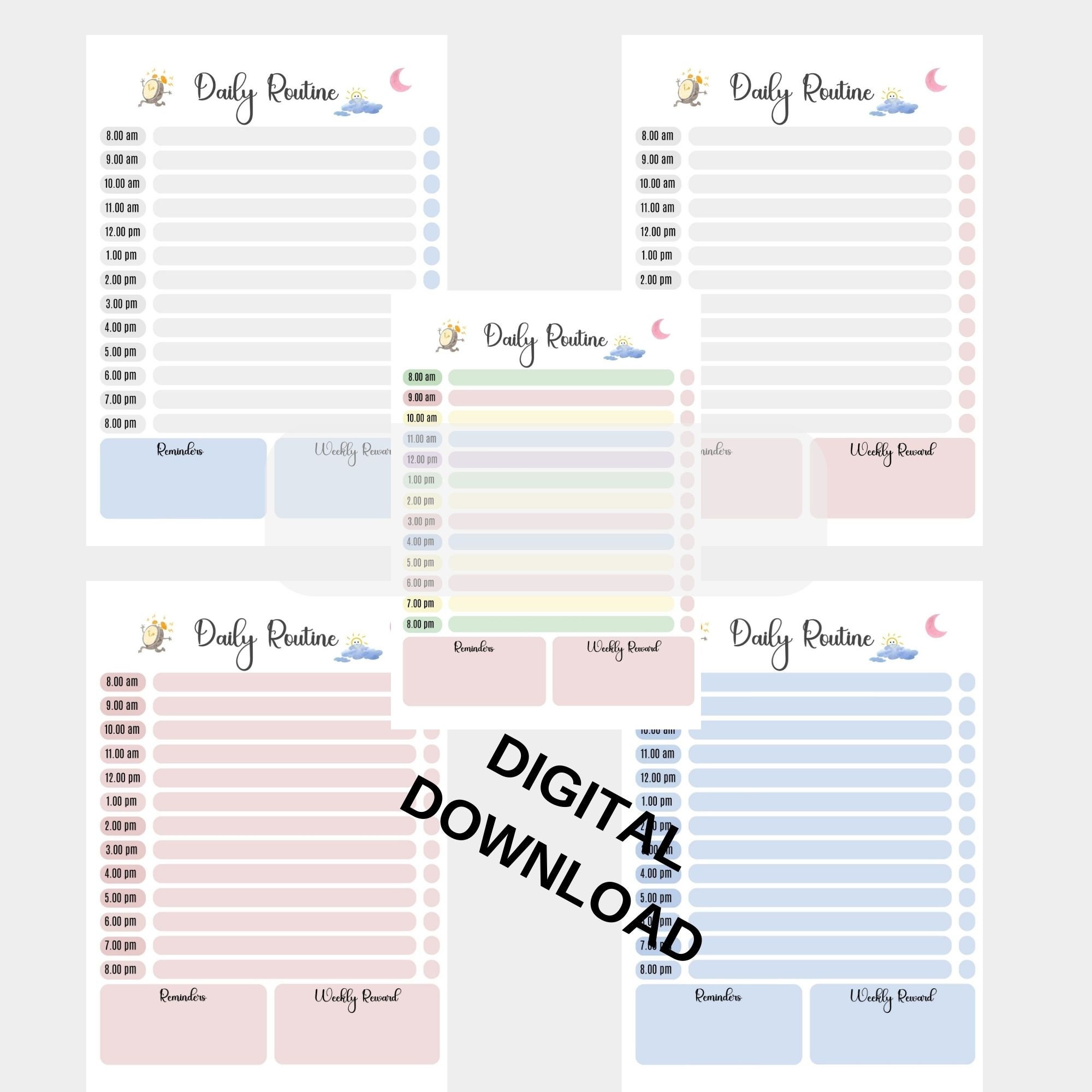 Daily Routine Chore Chart for Kids, Daily Schedule Template Editable ...