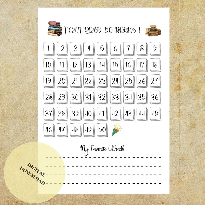 Printable Reading Chart Kids Reading Log Tracker 50 100 - Etsy
