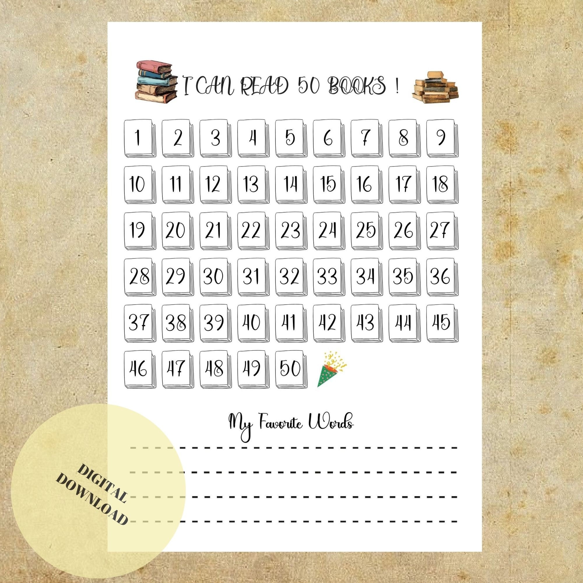 Printable Reading Chart Kids, Reading Log Tracker 50 100 Books, Book ...