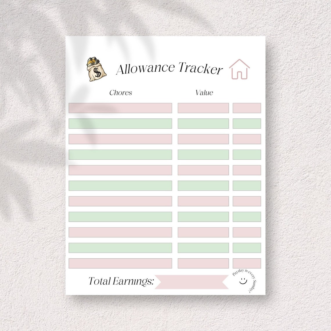 Editable Allowance Chart for Kids | Allowance Tracker | Editable Chore ...