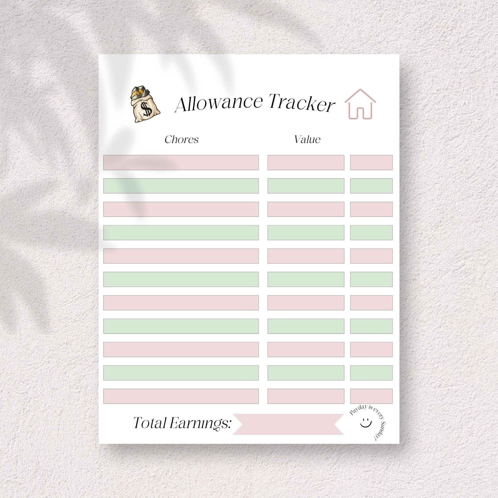 Editable Allowance Chart for Kids | Allowance Tracker | Editable Chore ...