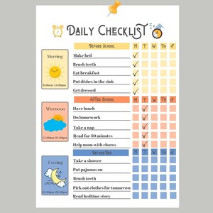 Kids Daily School Checklist Schedule Printable, Editable Chore Chart ...