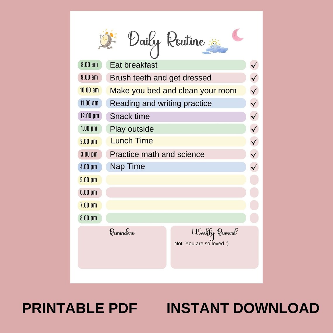 Daily Routine Chore Chart for Kids, Daily Schedule Template Editable ...