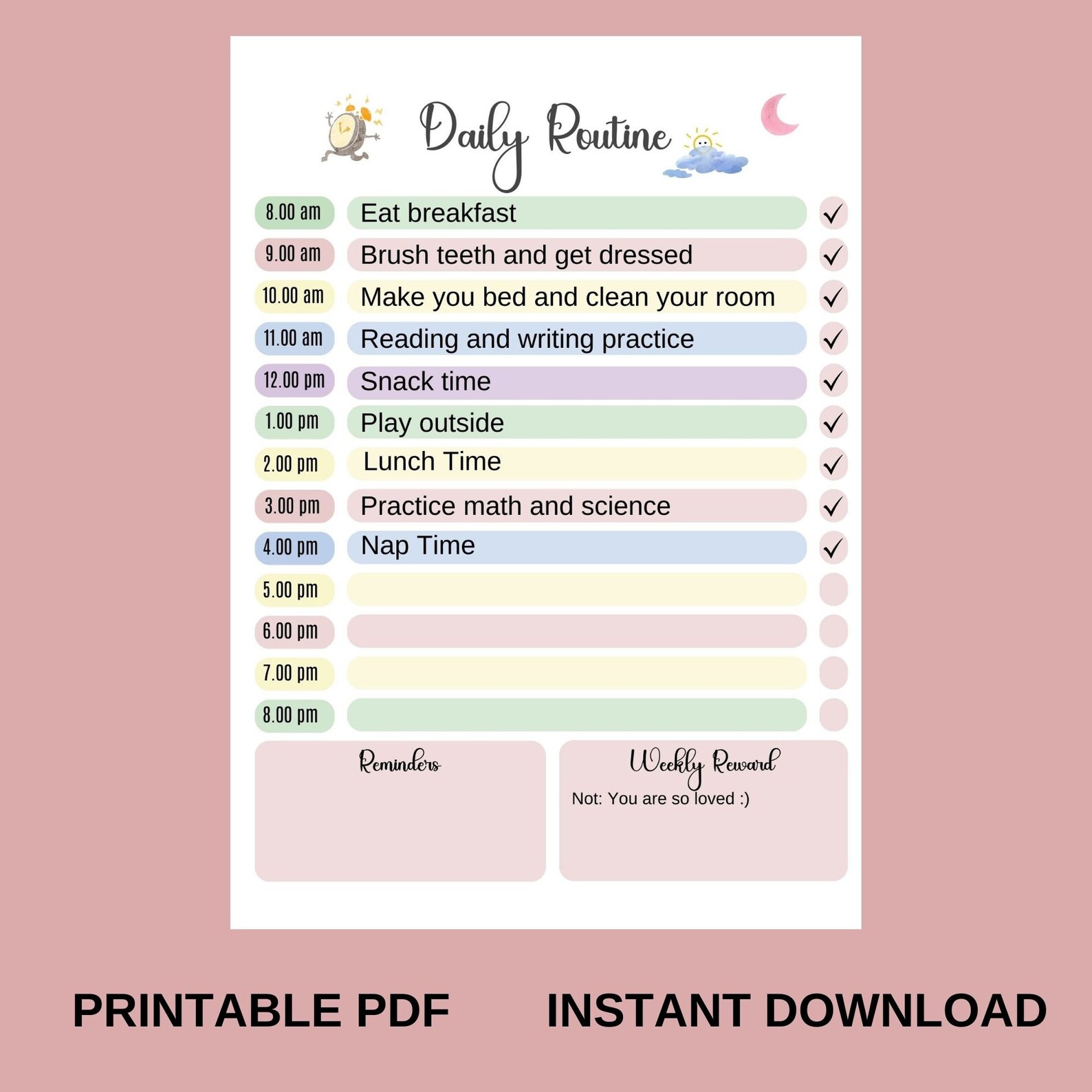 Daily Routine Chore Chart for Kids, Daily Schedule Template Editable ...
